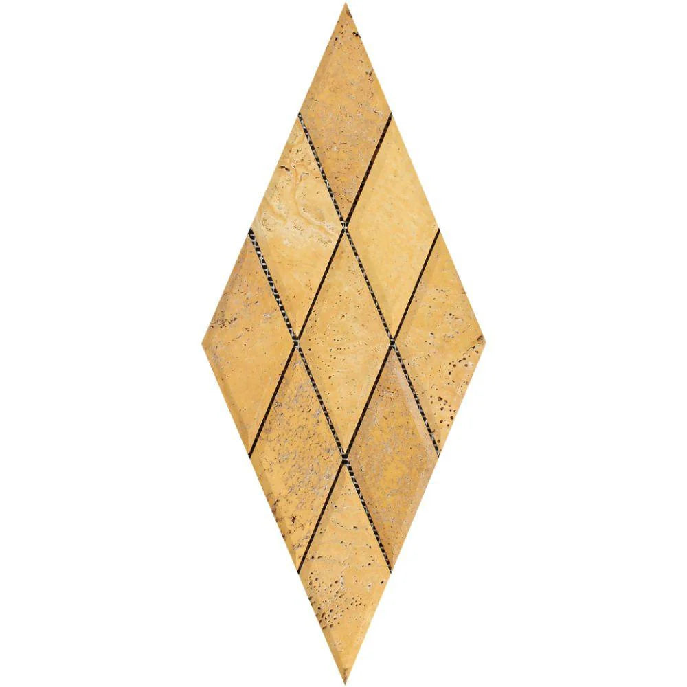 3x6 Honed Gold Travertine Deep-Beveled Diamond Mosaic Tile ...