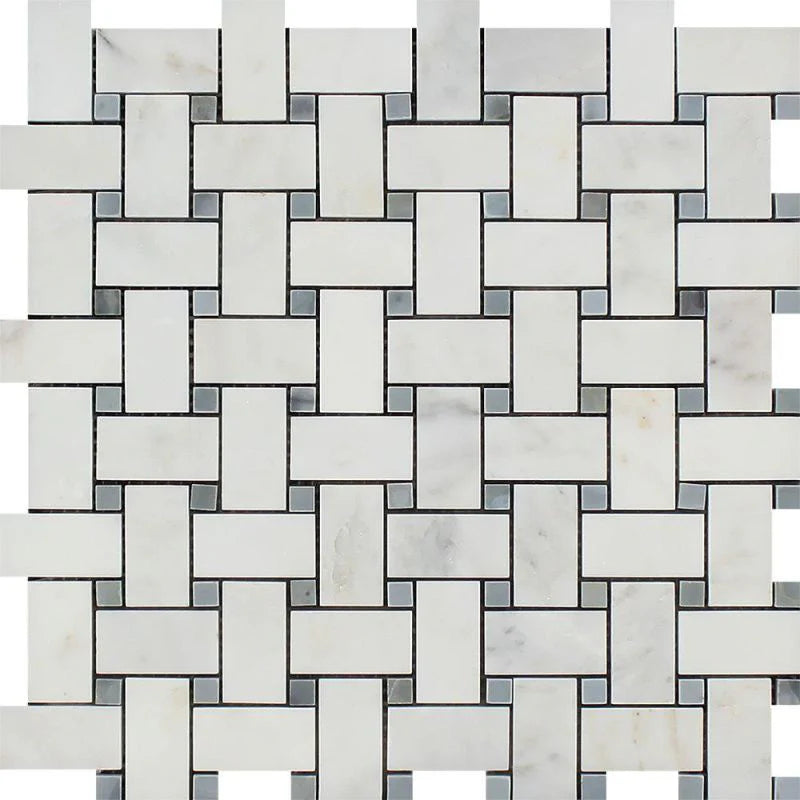 Asian Statuary (Oriental White) Marble Polished Basketweave with Blue ...