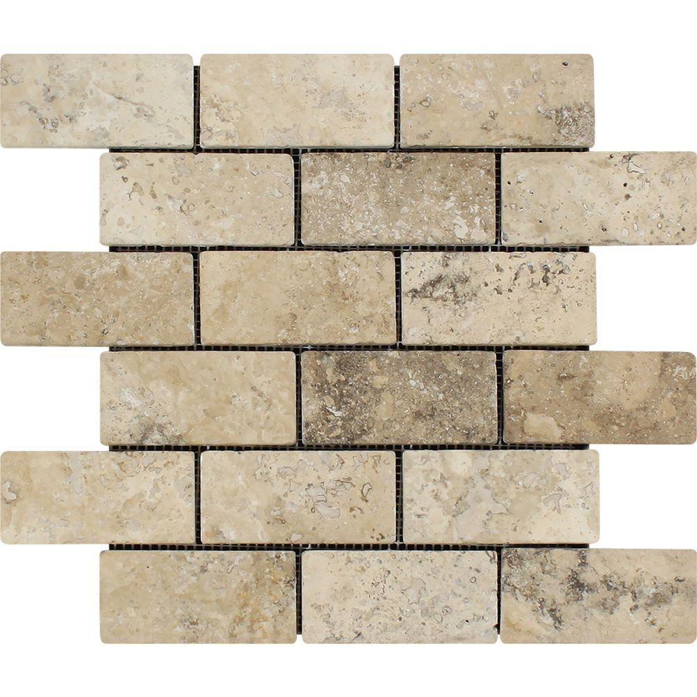 2x4 Tumbled Philadelphia Travertine Brick Mosaic Tile ...