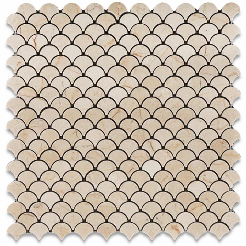 Crema Marfil Marble Fan Shape Design Polished Mosaic Tile ...